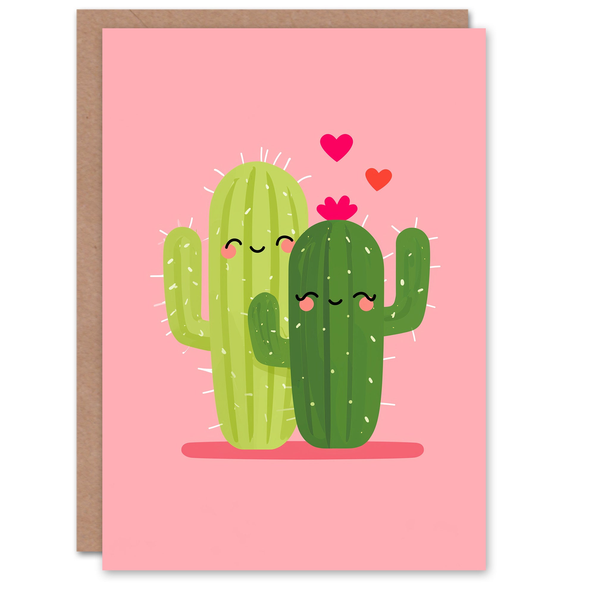 Two Cute Kawaii Cacti Cactus Love Illustration Valentine's Day Card ...
